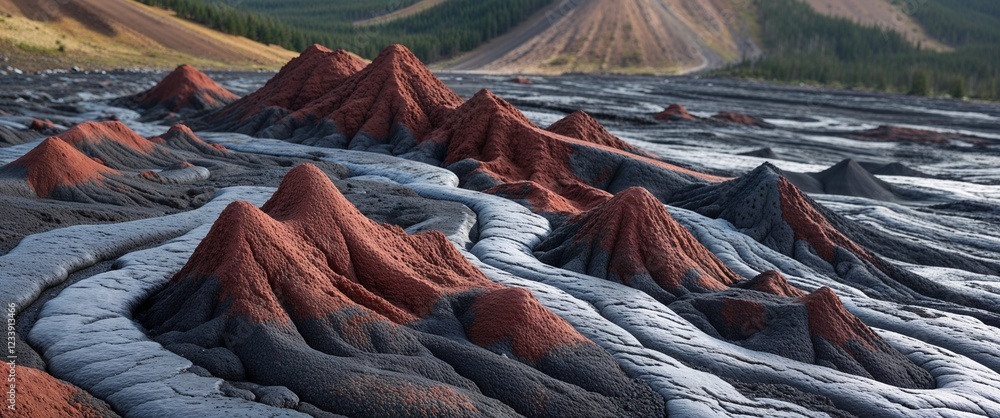 Deep mahogany dacite stone in pyroclastic flow with close up background ...