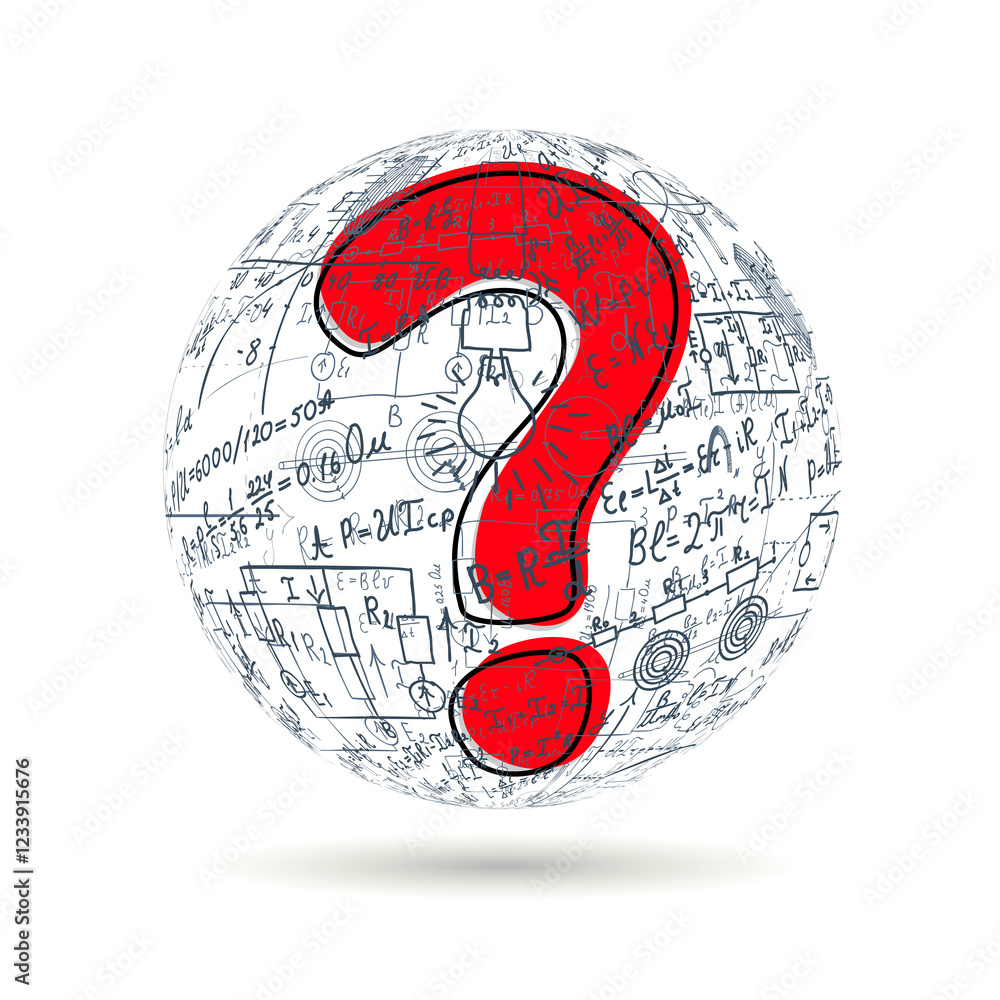 Physics. Mathematical equations and formulas in the form of a ball on a ...