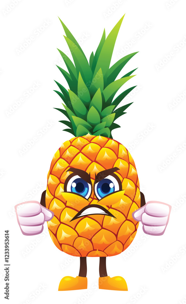Angry pineapple character with clenched fists, expressing frustration ...