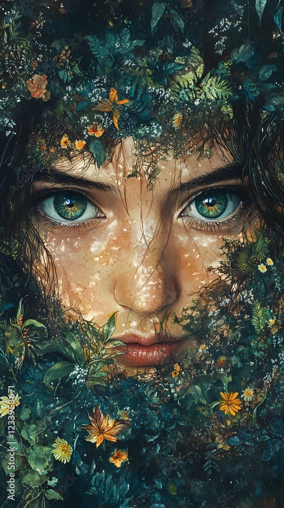 Artwork of a secret garden with a woman in the center showcasing deep ...