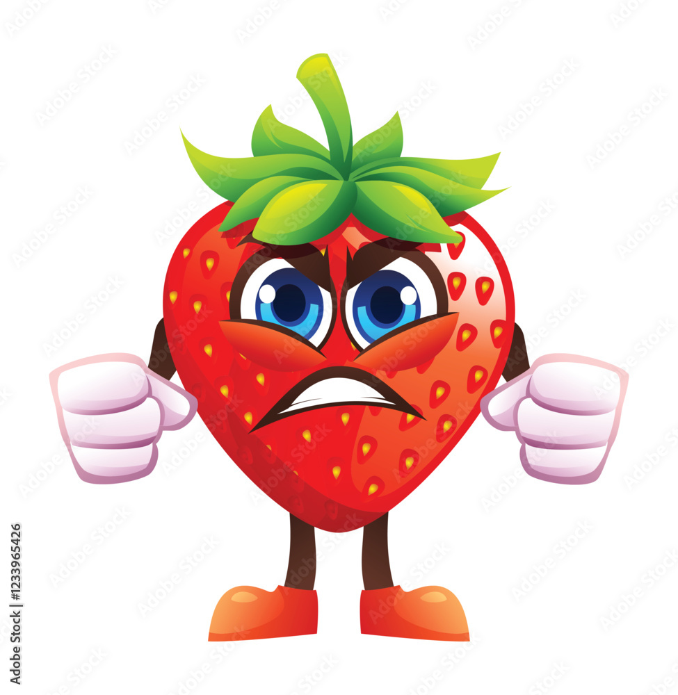 Angry strawberry character with clenched fists, expressing frustration ...