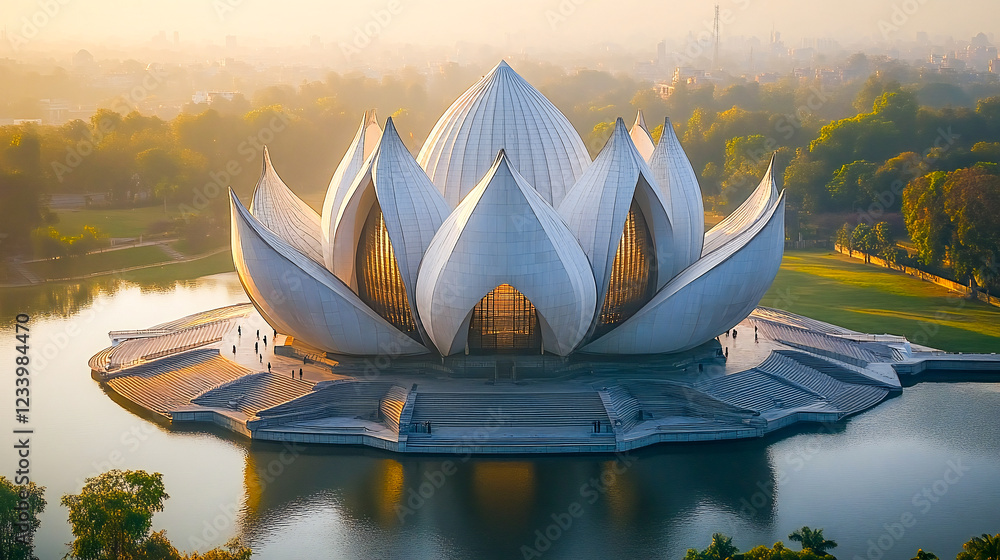 Visualize the Lotus Temple and its unique lotus-shaped architecture ...