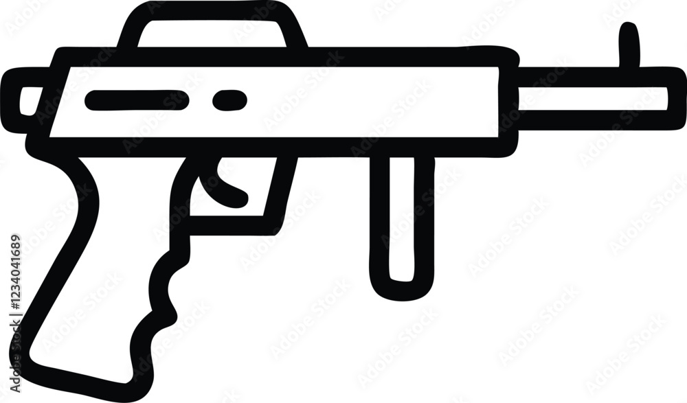 Black and white illustration, simple line drawing, assault rifle ...