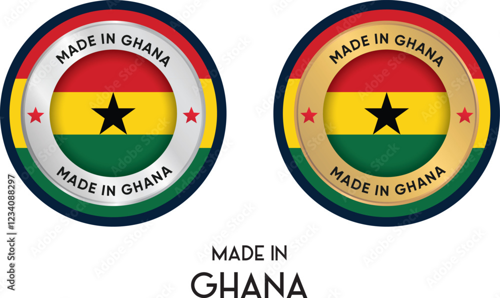 Made in Ghana. Premium labels, stickers, pointer, badge and symbol of ...