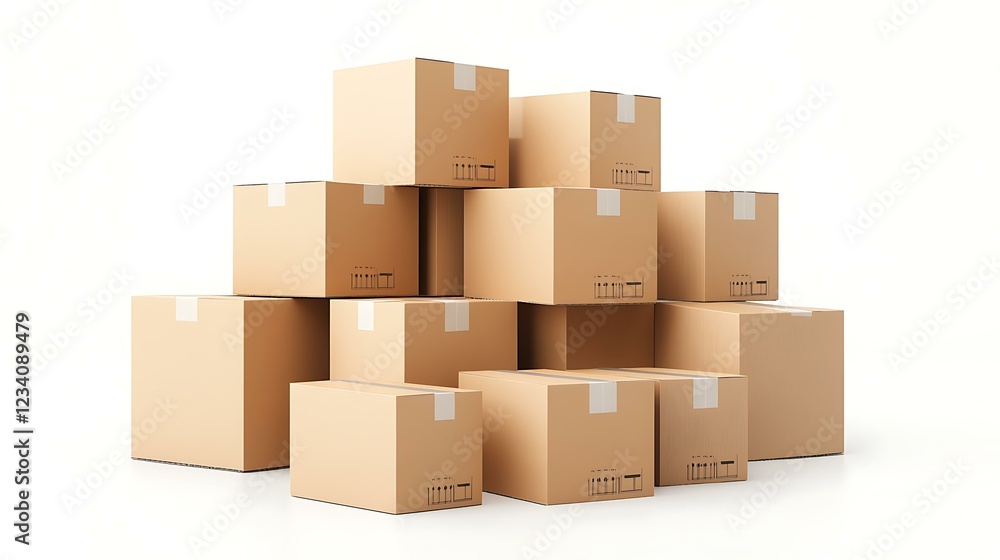 Multiple cardboard boxes stacked on top of each other, isolated on a ...
