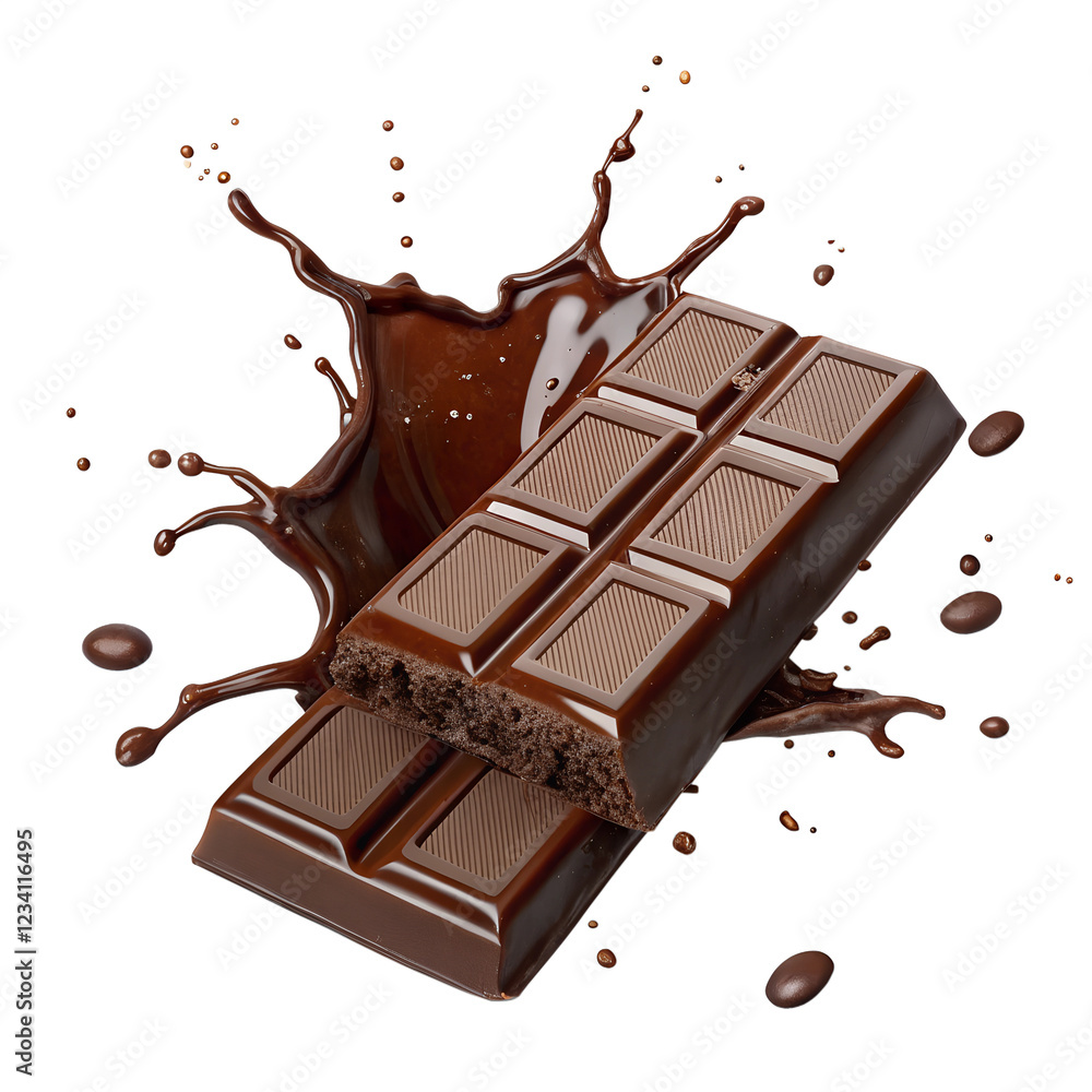 chocolate bar on Chocolate splash no background in PNG format. Stock ...