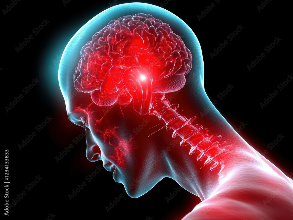 Human Brain Anatomy With Highlighted Areas Indicating Stroke Symptoms