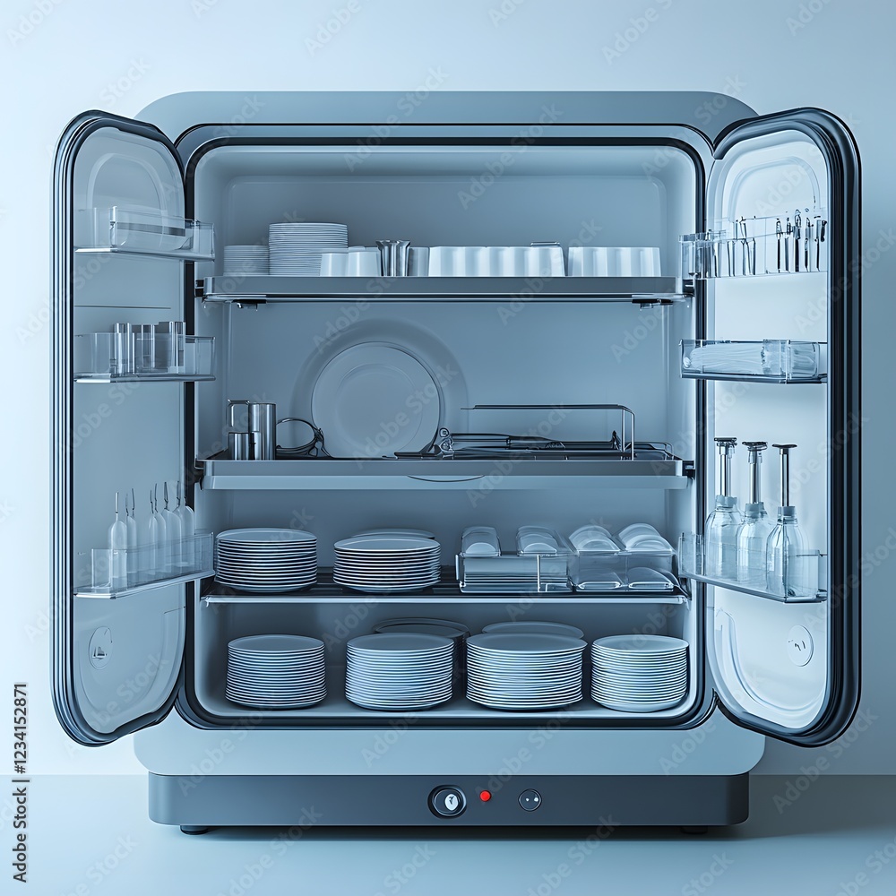 Modern sterilization cabinet isolated on a minimalist background used ...