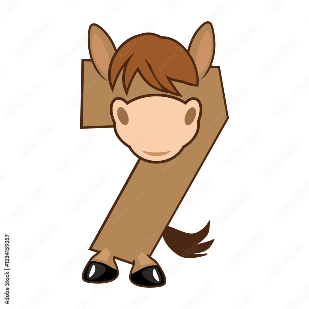 Funny Character Horse Number 7, figure Seven. Cartoon of number with a ...
