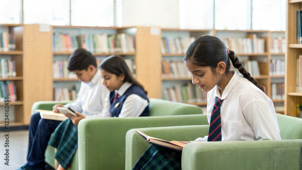 Indian School Library Students in an Indian school library, reading or ...
