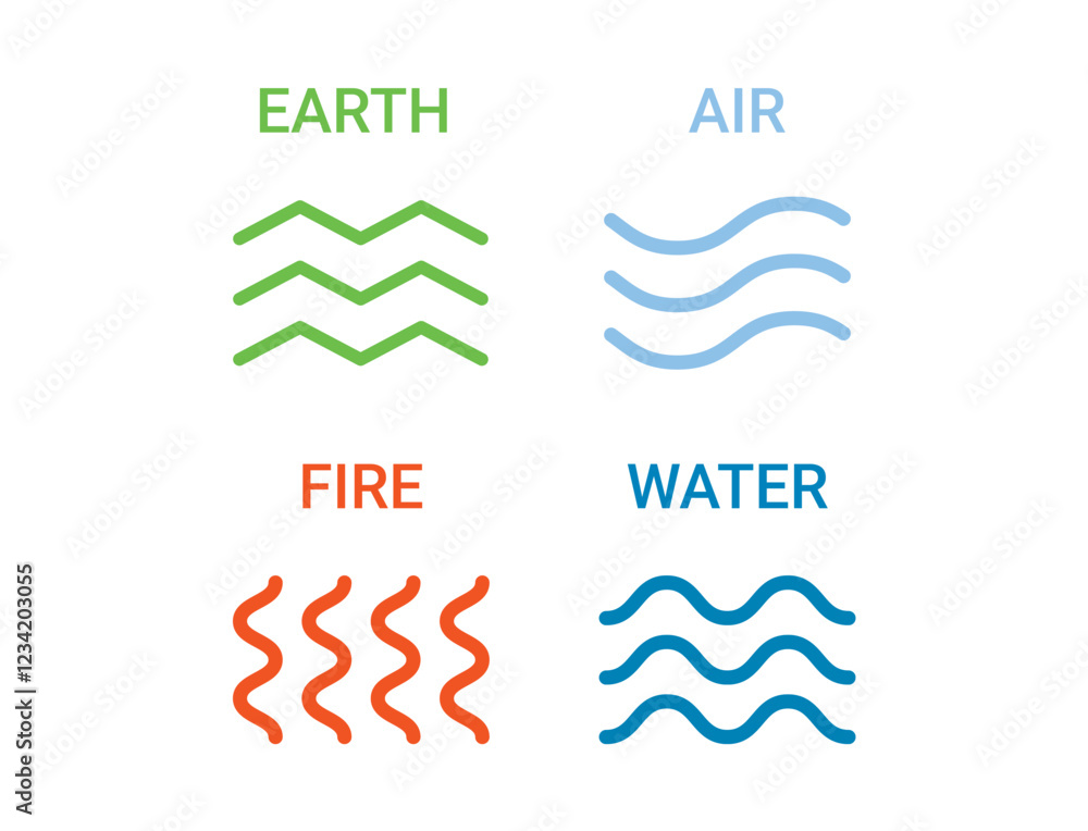 Four nature elements icons. Earth, air, fire, water. Symbol of earth ...