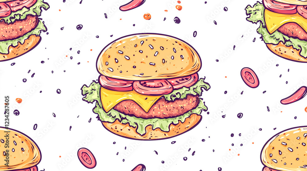 Vector illustration of a fast food logo featuring a fusion burger on a ...