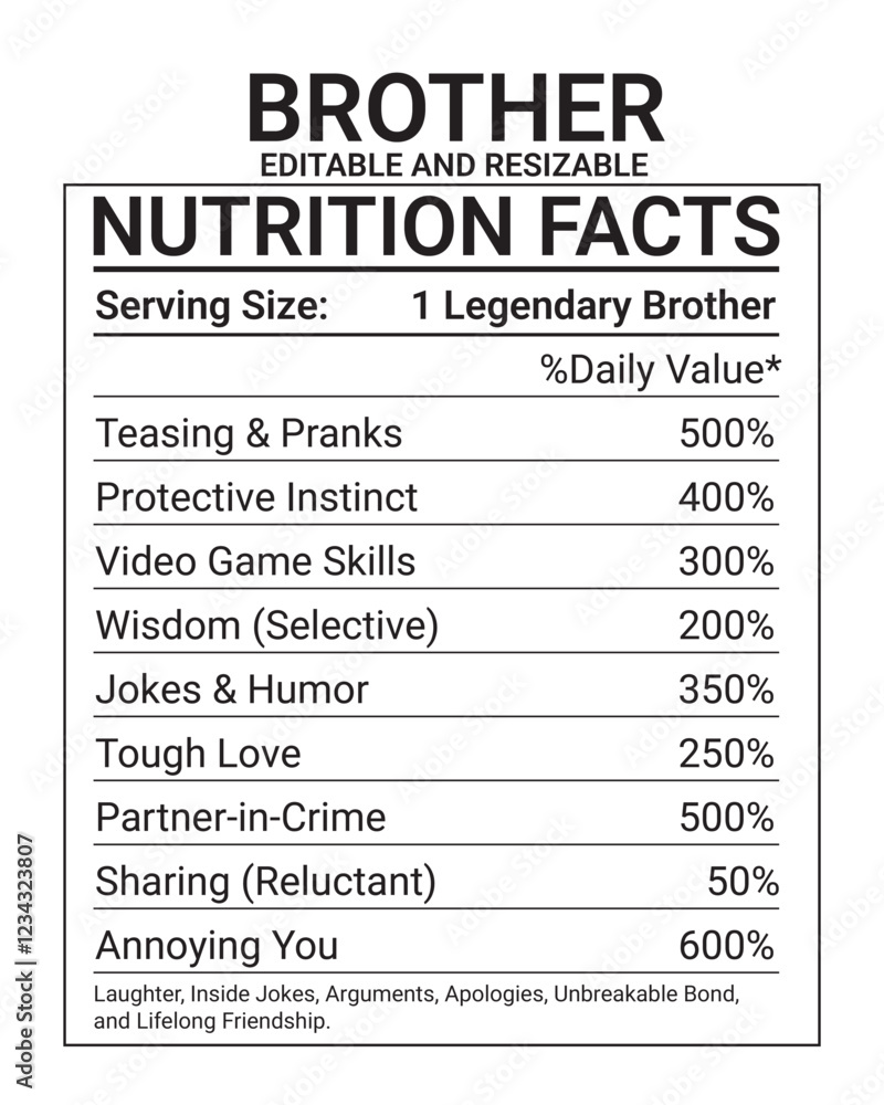 Brother Nutrition facts , Nutrition facts label family member Stock ...