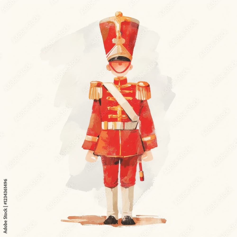 Cartoon Illustration of a Red Uniformed Toy Soldier in a Tall Shako Hat ...