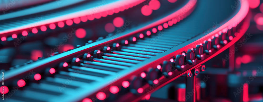 smart conveyor belt system with IoT sensors, featuring vibrant blue and ...