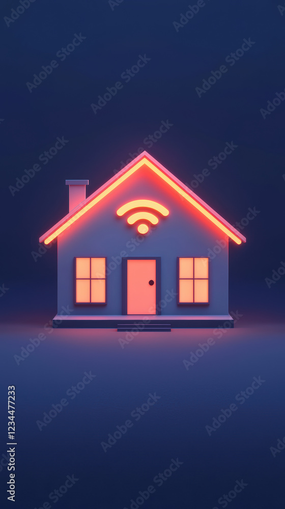 conceptual image of secure wireless network symbolized by glowing house ...