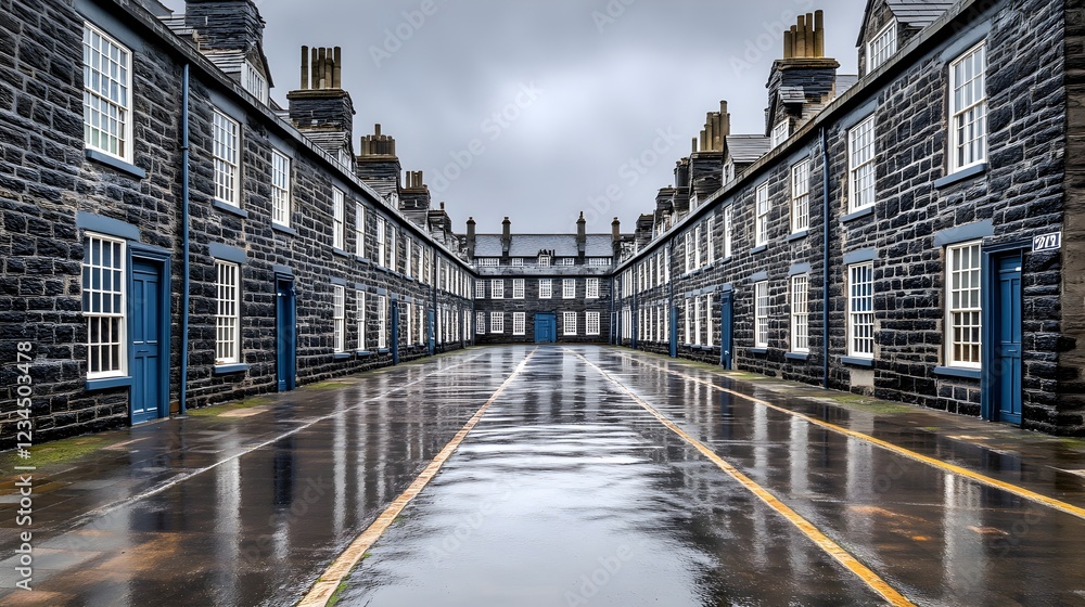 Sunrise View of Army Barracks Captured with Wide Angle Lens Stock ...