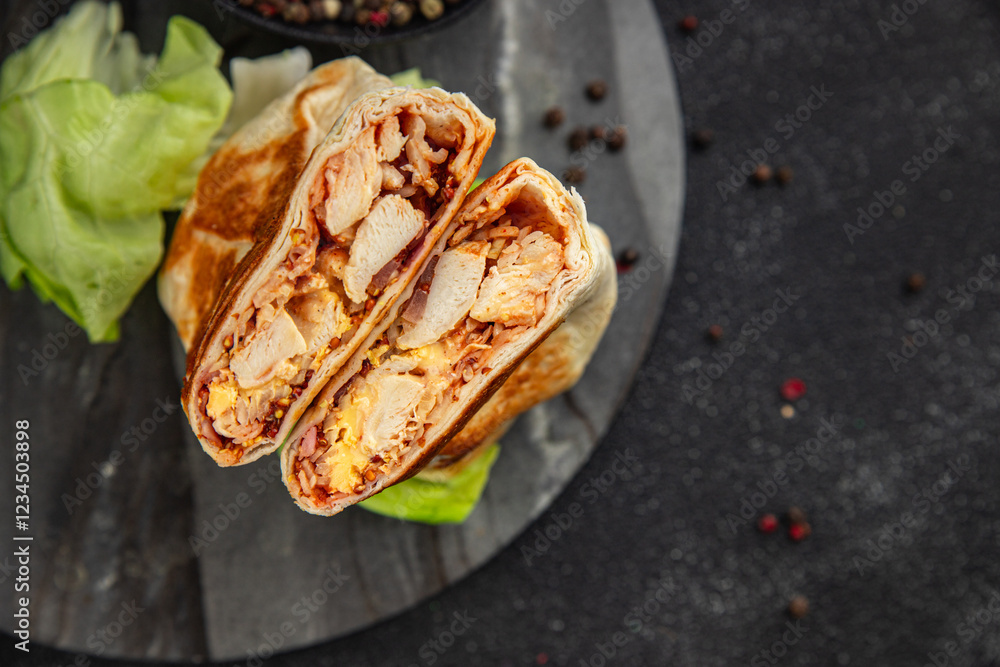 donner kebab chicken and vegetables shawarma sandwich tortilla meat ...
