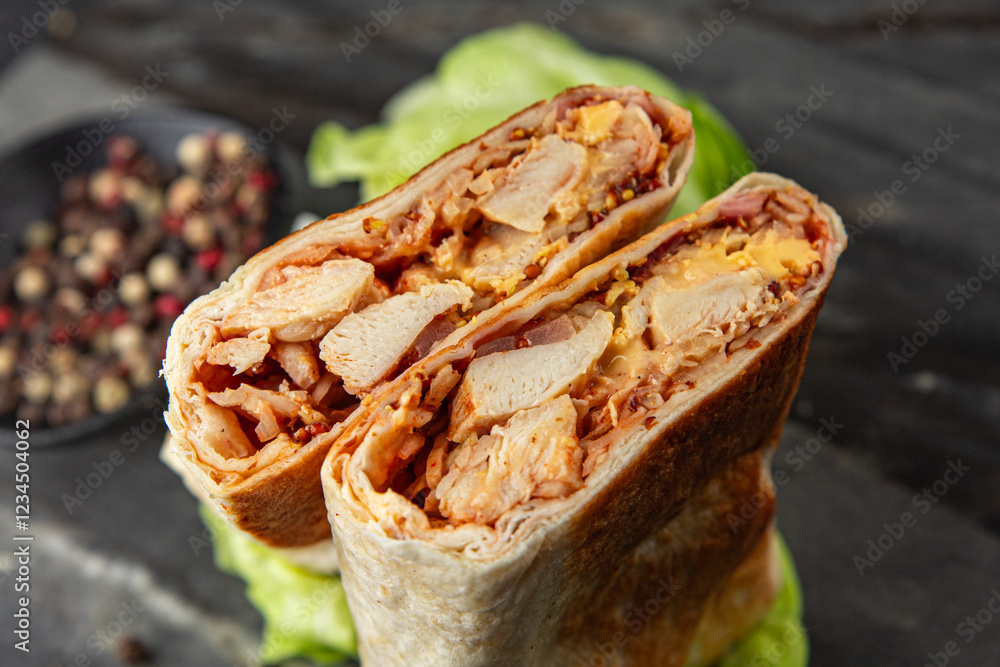 donner kebab chicken and vegetables shawarma sandwich tortilla meat ...