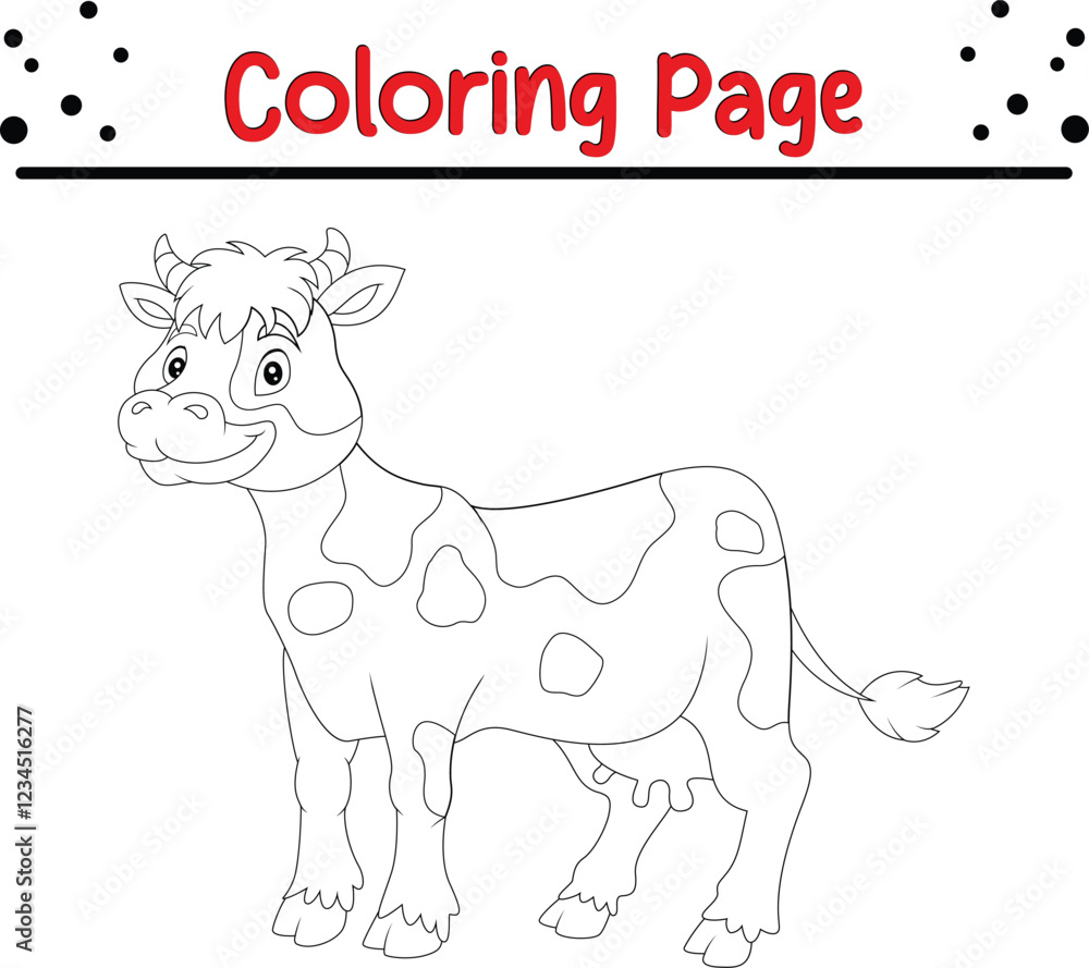 Farm animal coloring page for kids. Cute Cow coloring page. Stock ...