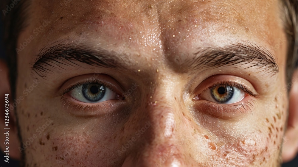 Milia (Milium) - pimples around eye on skin. Eyes of young man with ...