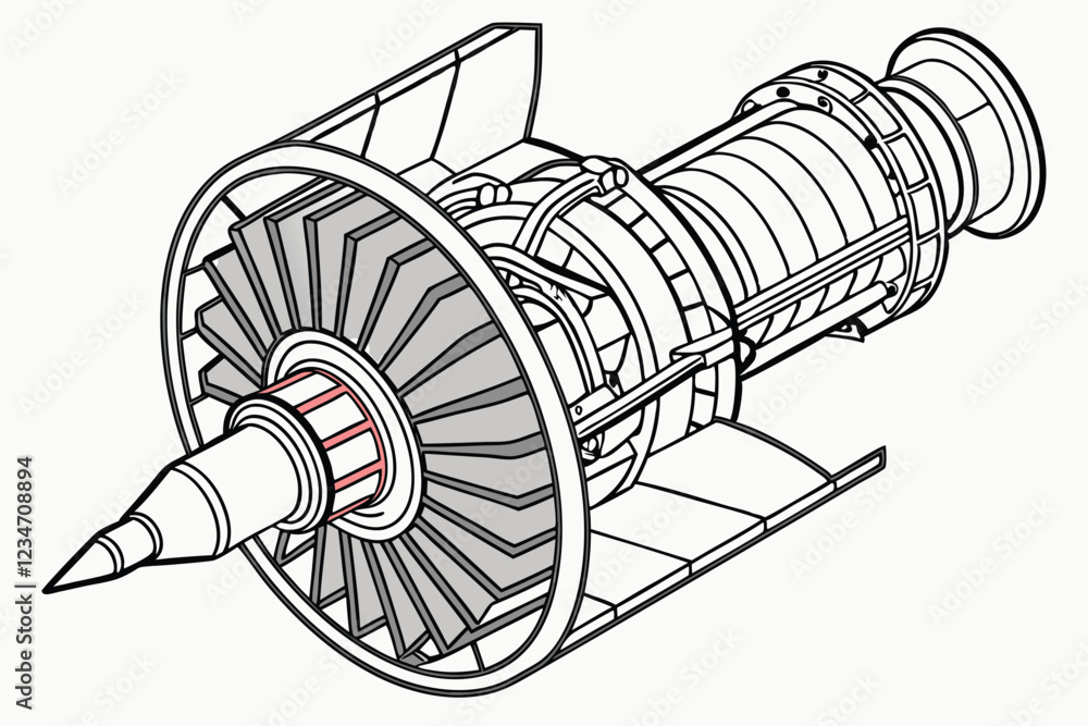 Vector de Stock Technical schematic, jet engine cutaway, intricate ...