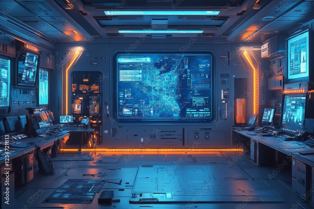 High-tech control center showcasing advanced technology and data ...