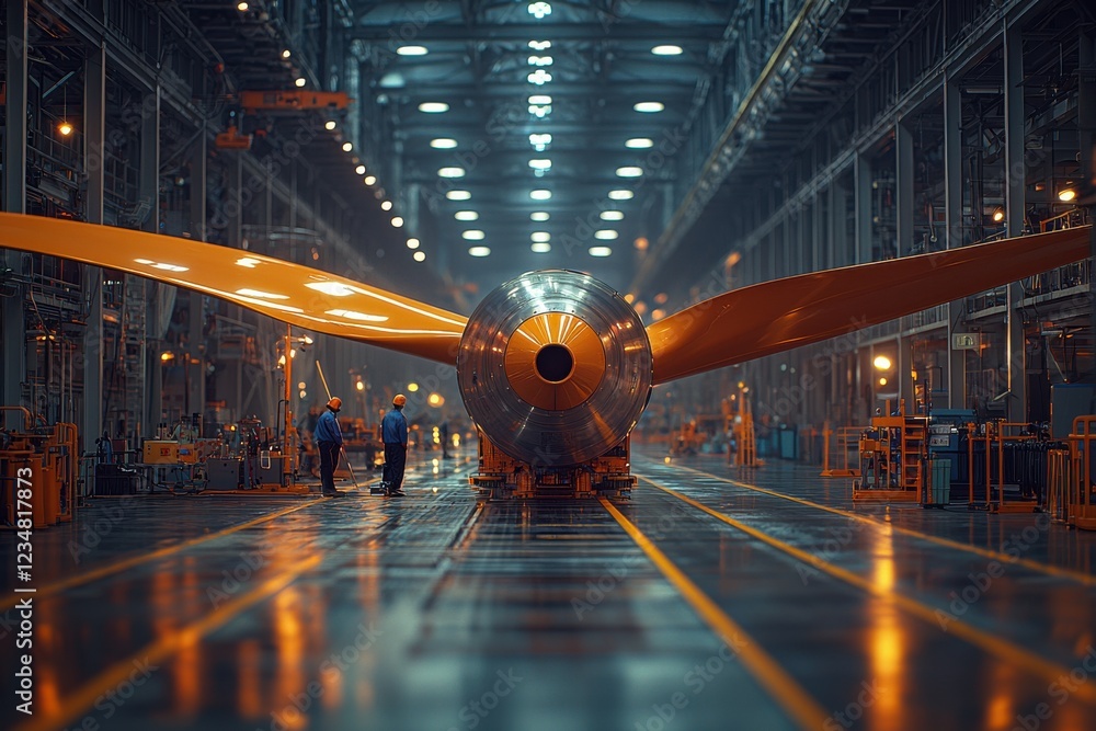 Production of an aircraft engine component in a bustling manufacturing ...