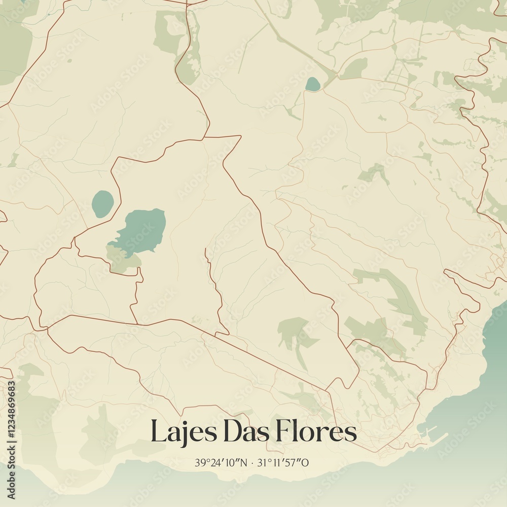 Vintage map of Lajes Das Flores, Portugal. Stock Photo | Adobe Stock