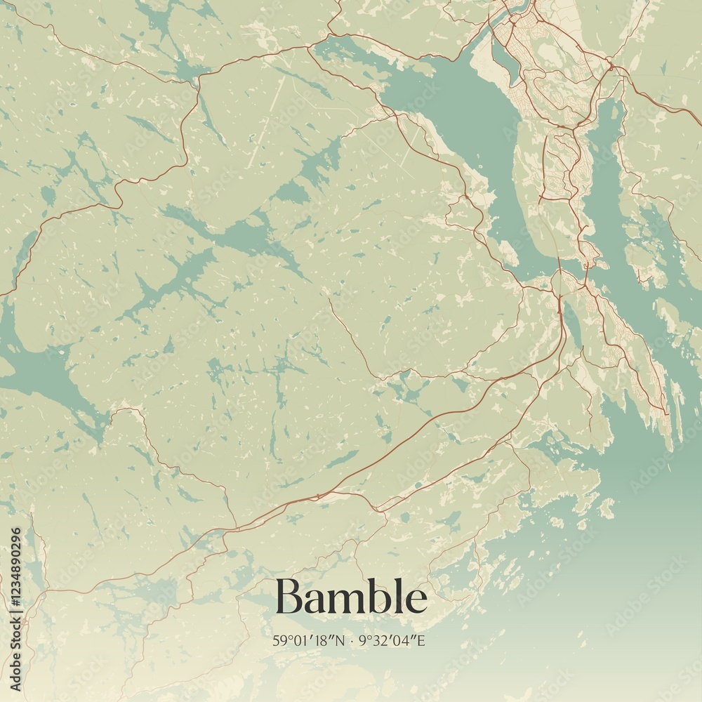 Vintage map of Bamble, Norway. Stock Illustration | Adobe Stock