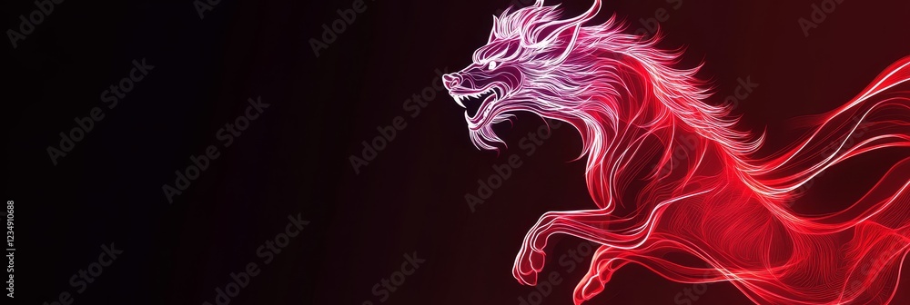 Fiery Red Line Art Representation of a Horse - A stunning minimalist ...