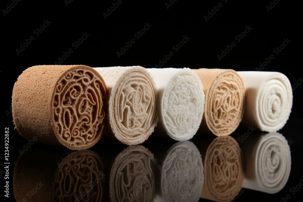 Five rolled injera breads, a staple food in ethiopian cuisine, are ...