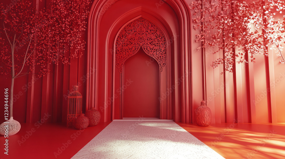 luxury red interior design with modern islamic architectural elements ...