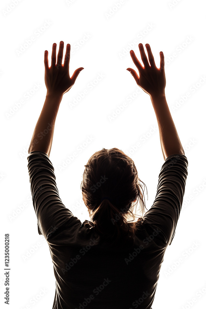 People who worship with their hands held high, white background ...