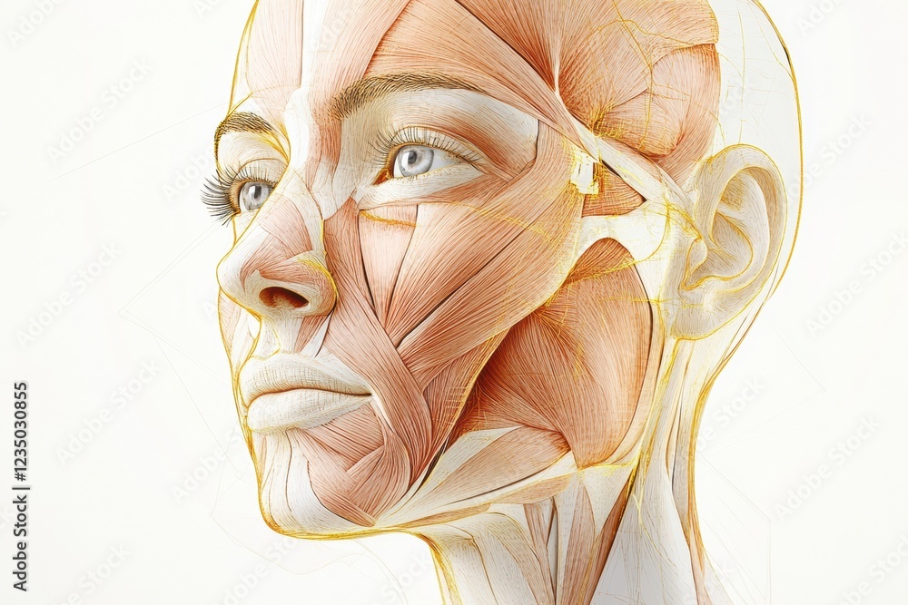 Detailed anatomical illustration of facial muscles showcasing structure ...