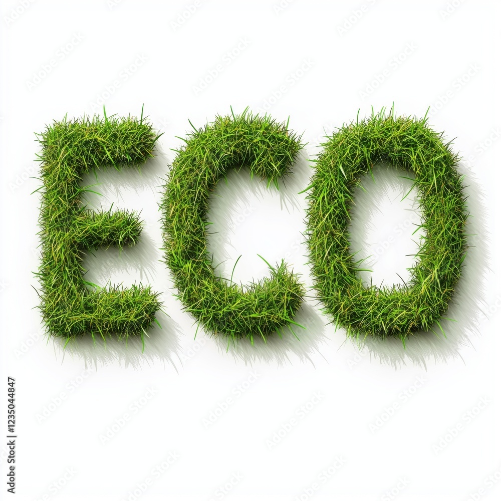 Eco word formed from lush green grass isolated on white background for ...