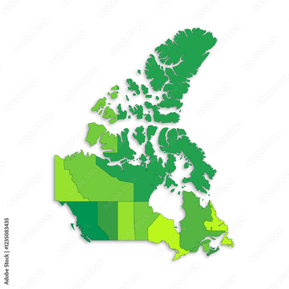 Canada map with border highlighted regions, states, isolated on white ...