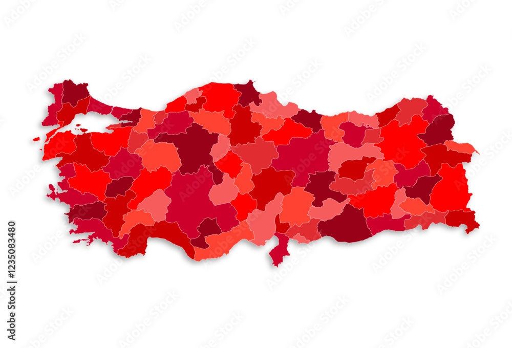 Turkey map with border highlighted regions, states, isolated on white ...