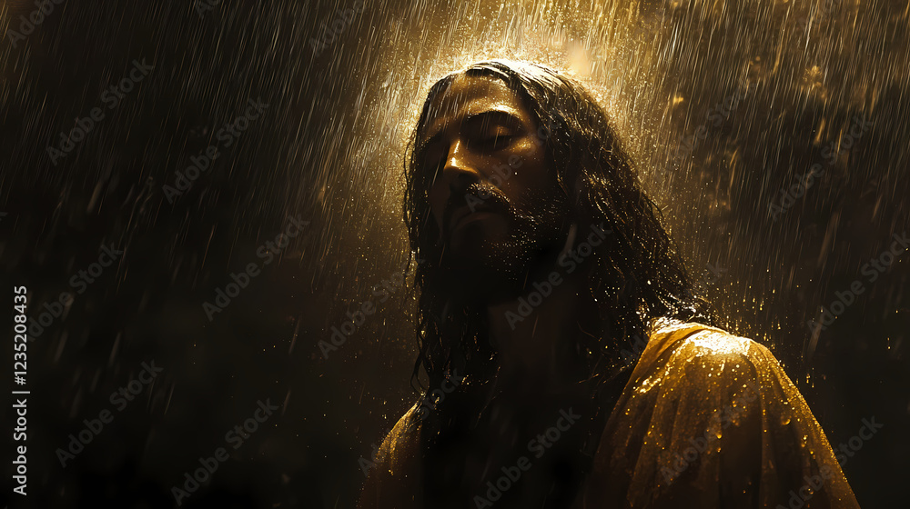 Atmospheric portrait of christ with rain streaming down dramatic ...