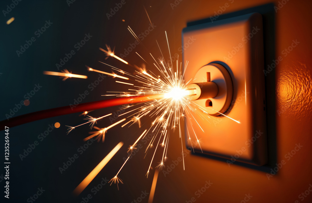 Electrical short circuit sparks fly from power outlet. High voltage ...