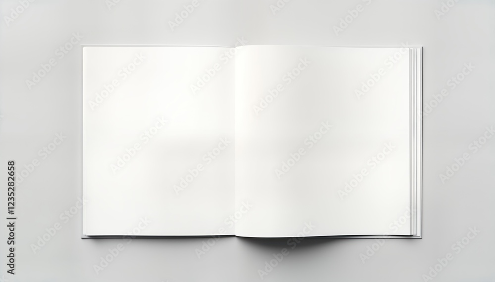 Blank white book open showing clean pages. Empty pages offer template ...