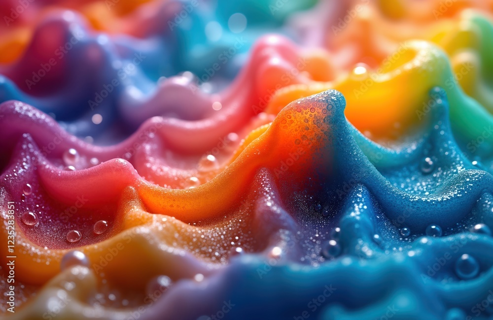 Macro view of vibrant soap bubbles. Rainbow colors, psychedelic ...