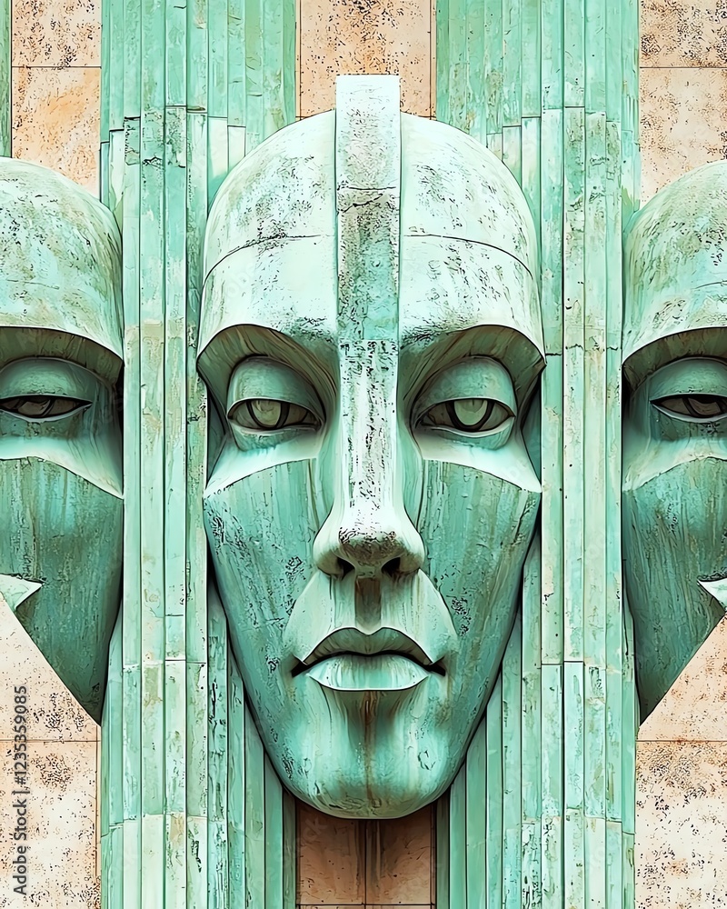 Art deco architectural design with mythical atlas characters ...