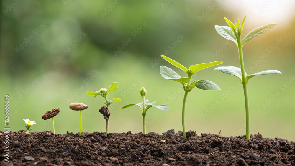 Illustration of plant growth stages from seed to mature plant ...