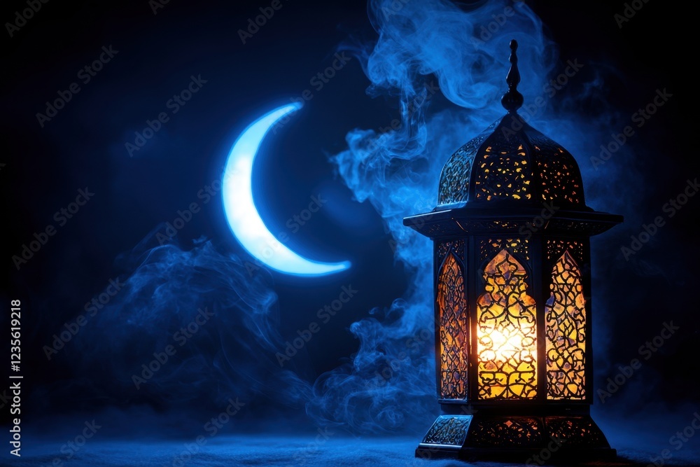 Ramadan night sky background with lit arabic lantern or fanous under ...