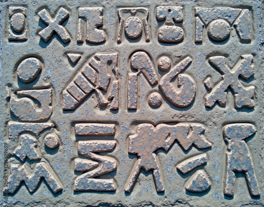 Tessellating Viking Rune Marble with carved Norse symbols on weathered ...