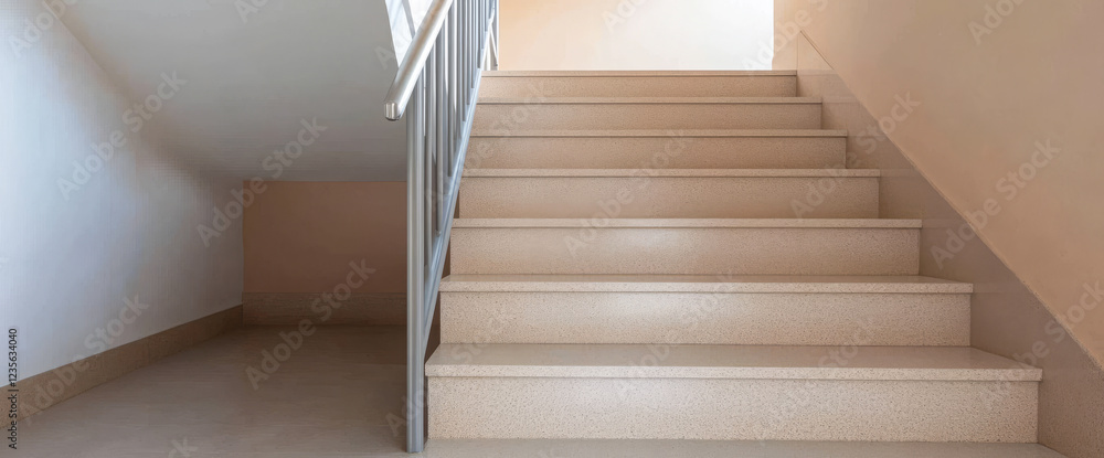Staircase leading to an upper level in a modern building during ...
