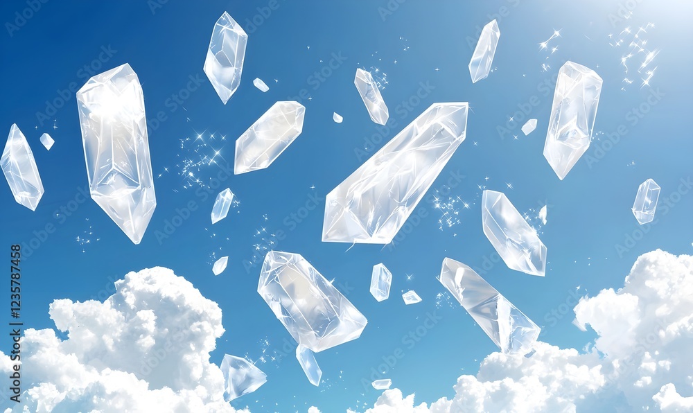 Ethereal white crystals fly gracefully with dynamic and detailed ...