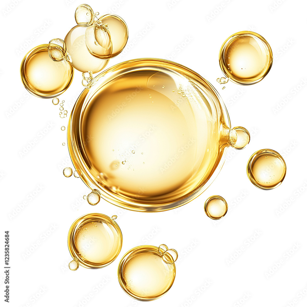 Shiny golden oil bubbles, isolated on transparent cutout background ...