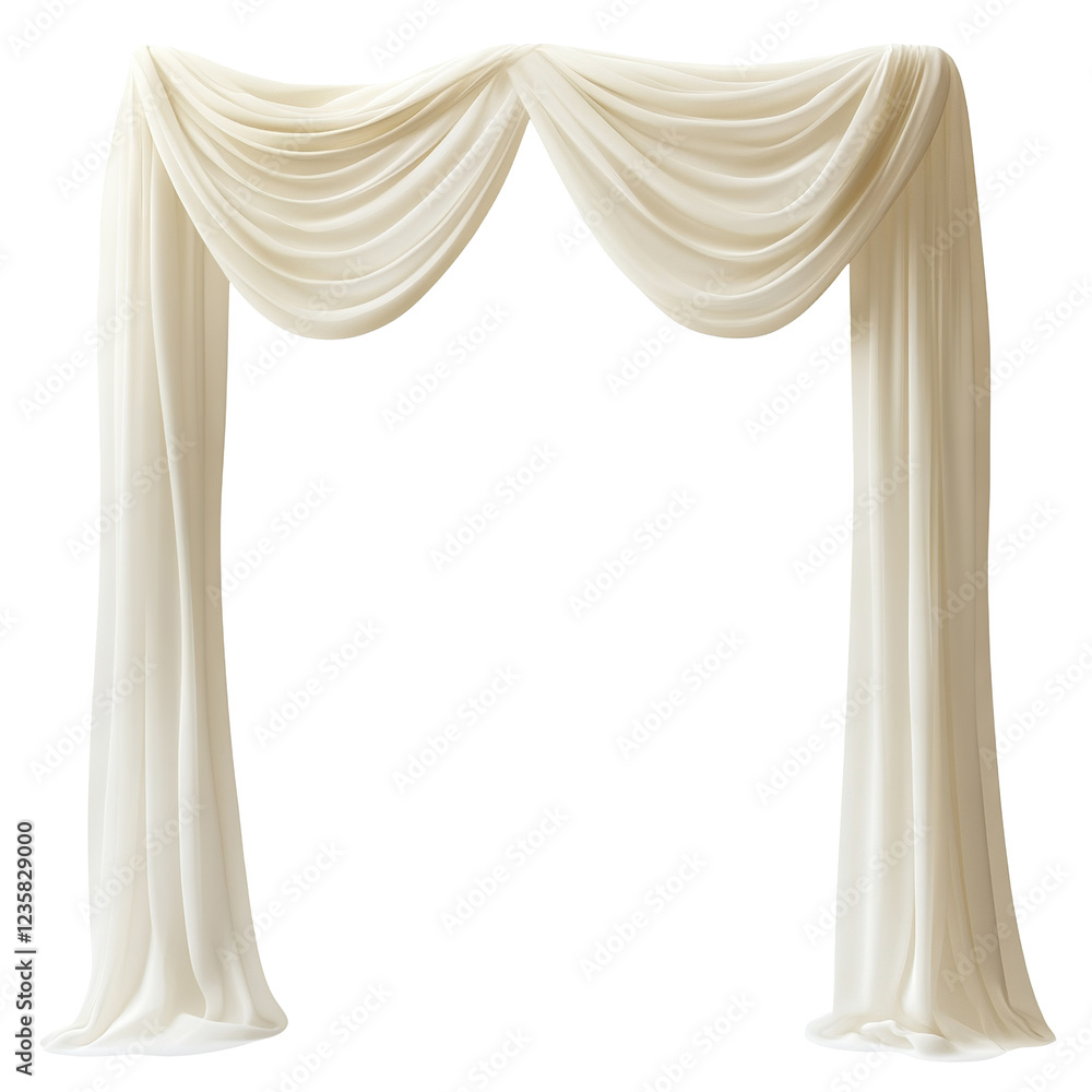 Elegant draped wedding arch with flowing fabric, isolated on ...